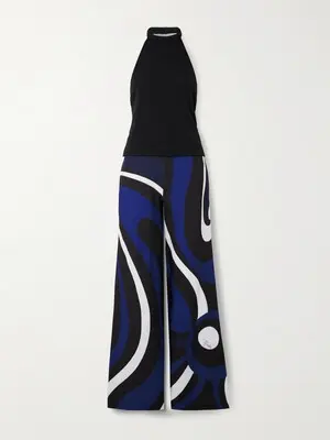 Emilio Pucci Printed Cady Halterneck Jumpsuit - Blue