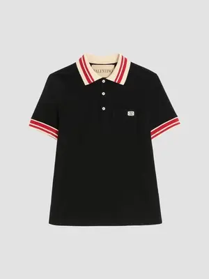 Valentino Garavani Cotton Piqué Polo Shirt With Vlogo Patch - Black