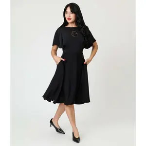 Unique Vintage 1930s Swing Dress - Black Solid