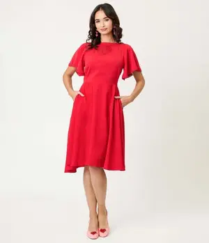 Unique Vintage 1930s Swing Dress - Red Solid