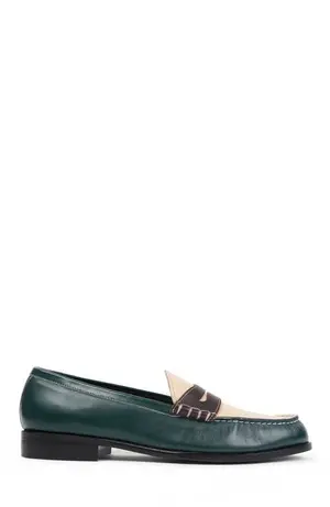 ANTHONY VEER Como Penny Loafer - Dark Green Brown