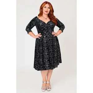 Unique Vintage Marceline Swing Dress - Black Skull Print