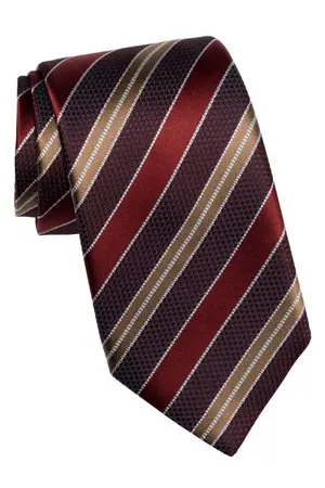 ELIZABETTA Elizabetta Vesuvio Extra Long Silk Jacquard Neck Tie Red And Burgundy