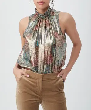 Trina Turk Rissa Metallic Butterfly Print Blouse