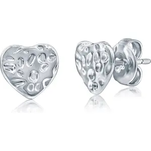 DONATELLO GIAN Name' Textured Heart Stud Earrings - Silver