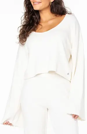 Roxy Sandy Coast Long Sleeve Crop Top - Cloud Dancer