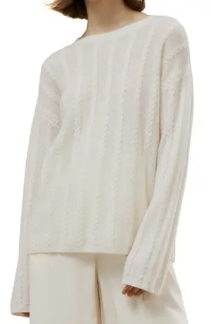 Lilysilk Semi-sheer Cable-knit Cashmere Sweater - White