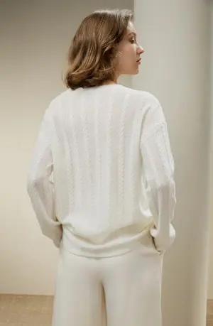 Lilysilk Semi-sheer Cable-knit Cashmere Sweater - White