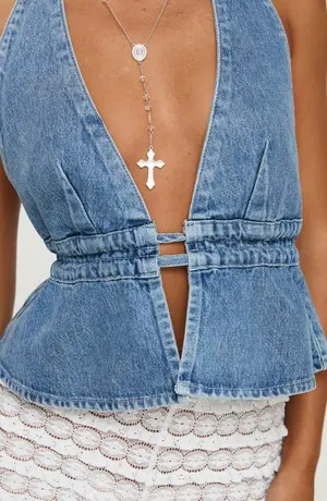 Princess Polly Sequoia Denim Halter Top