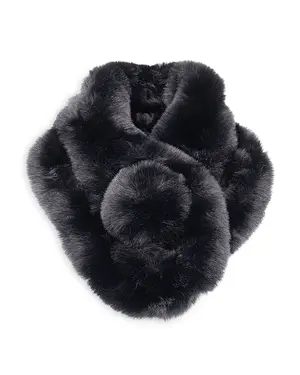 Surell Faux Fur Pompom Scarf - Black