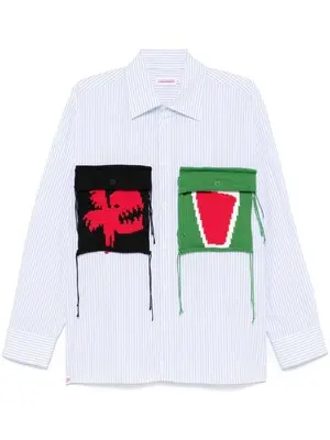 CHARLES JEFFREY Knitted Patch-pockets Shirt - Blue