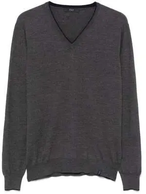 FAY Virgin Wool V-neck Sweater - Grey