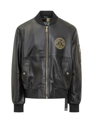 Versace Versace Jeans Couture Round-Neck Leather Jacket - Black