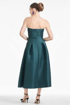Sachin & Babi Strapless Tea-length Printed Mikado Dress - Forest Green Placement Ikat