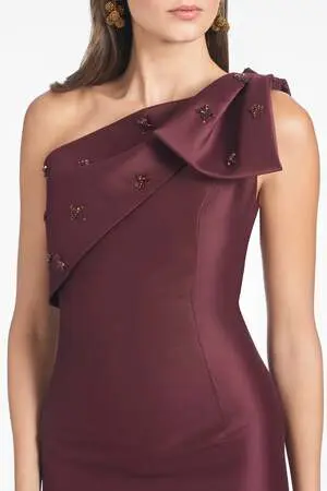 Sachin & Babi Olivia Embellished One-shoulder Gown - Malbec