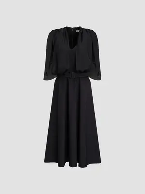 KAY UNGER Deanna Crepe-chiffon V-neck Midi-dress - Black