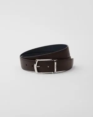 Prada Prada Reversible Saffiano Leather Belt Coffee/baltic Blue