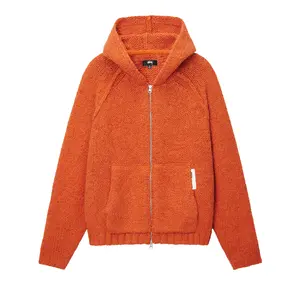 StüSsy Chunky Knit Zip Hoodie - Orange | Editorialist
