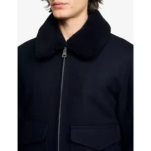 Sandro Aviator Zip-through Wool-blend Jacket - Bleus