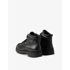 Prada Brixxen Triangle-plaque Leather Ankle Boots - Black