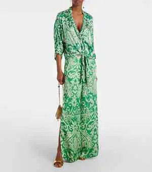 Poupette St Barth Clea Printed Wide-leg Pants - Green