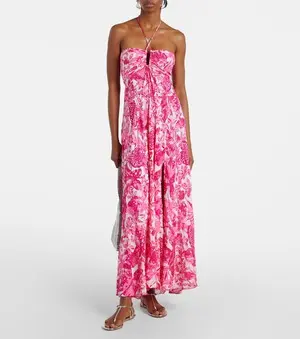Poupette St Barth Carla Printed Halterneck Maxi Dress