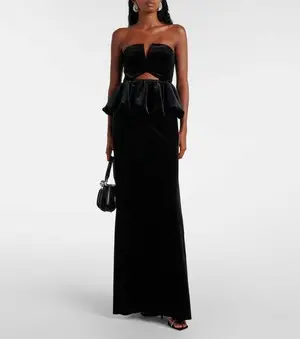 SELF-PORTRAIT Peplum Velvet Bustier Gown