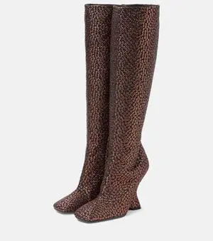 Dries Van Noten 105 Glitter Wedge Knee-high Boots