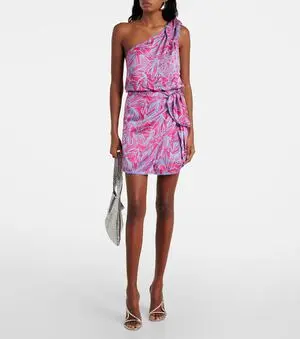 Poupette St Barth Celie Printed One-shoulder Minidress - Pink