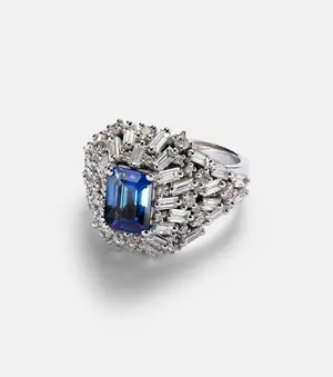 SUZANNE KALAN 18kt White Gold Ring With Sapphire And Diamonds - Silver