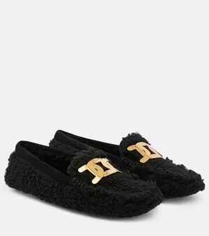 TOD'S Gommini Catena Shearling Driving Shoes - Black