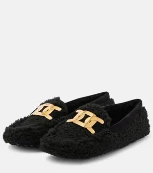 TOD'S Gommini Catena Shearling Driving Shoes - Black
