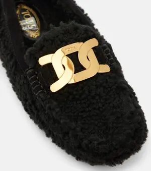 TOD'S Gommini Catena Shearling Driving Shoes - Black