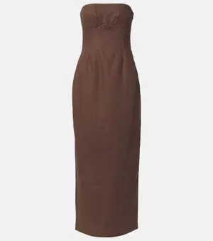 SIR. Evalita Linen Bustier Maxi Dress - Brown