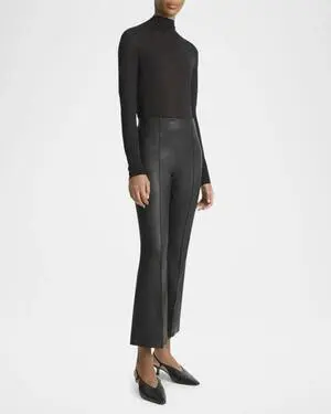 Vince Cropped Flare Leather Pants - Black