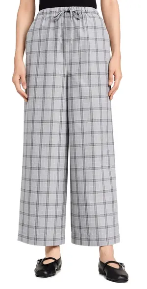 Check Pattern Wide Leg Trousers