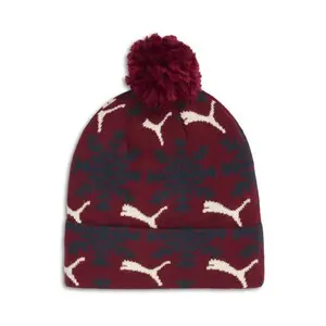 PUMA Fair Isle Pom Pom Beanie Dark Red