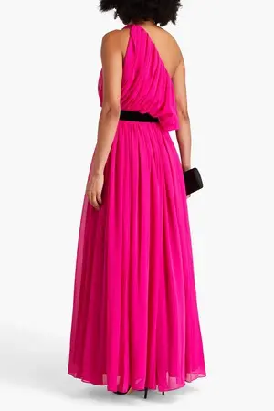 Badgley Mischka One-shoulder Draped Georgette Gown