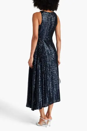 Badgley Mischka Wrap-effect Sequined Midi Dress