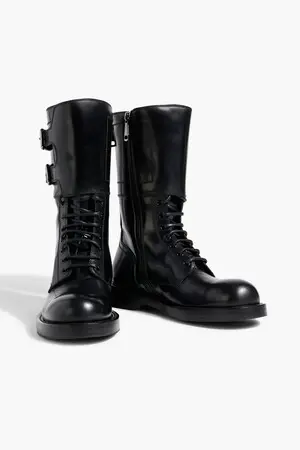 Dolce & Gabbana Buckled Glossed-leather Combat Boots