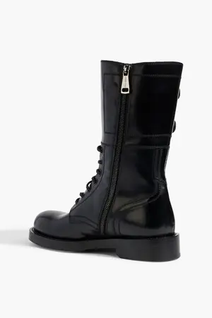 Dolce & Gabbana Buckled Glossed-leather Combat Boots