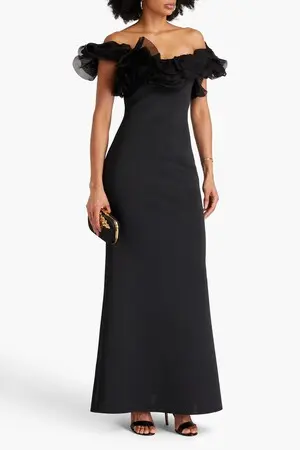 Badgley Mischka Ruffled Scuba Gown
