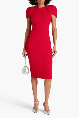 Badgley Mischka Cape-effect Stretch-crepe Midi Dress