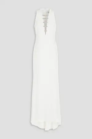 Badgley Mischka Embellished Stretch-crepe Gown