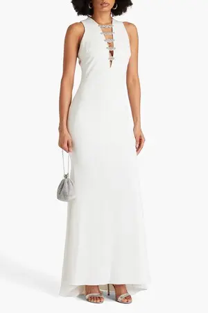 Badgley Mischka Embellished Stretch-crepe Gown