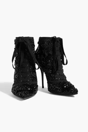 Dolce & Gabbana Embellished Mesh Ankle Boots