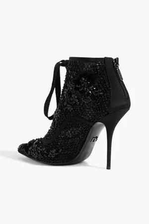 Dolce & Gabbana Embellished Mesh Ankle Boots