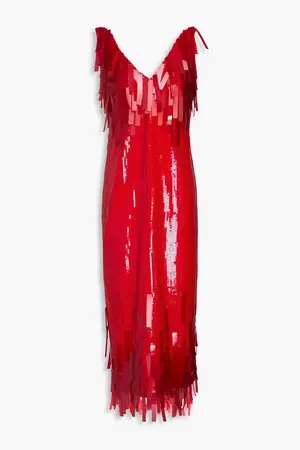 Huishan Zhang Fringed Sequined Crepe Midi Dress - Red