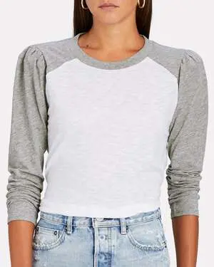 Veronica Beard Mason Baseball Tee, White/heather Multi