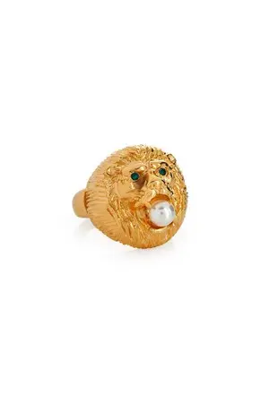 KENNETH JAY LANE Lion Head Adjustable Ring - White